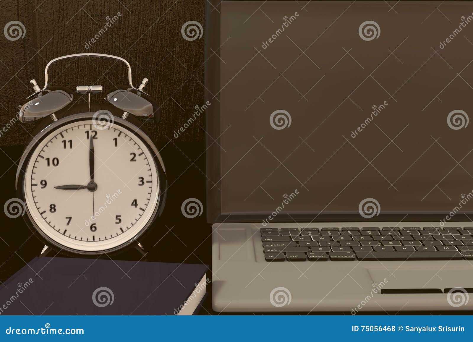 3D Rendering of a Clock, Laptop and Book for Studies for Works Stock ...
