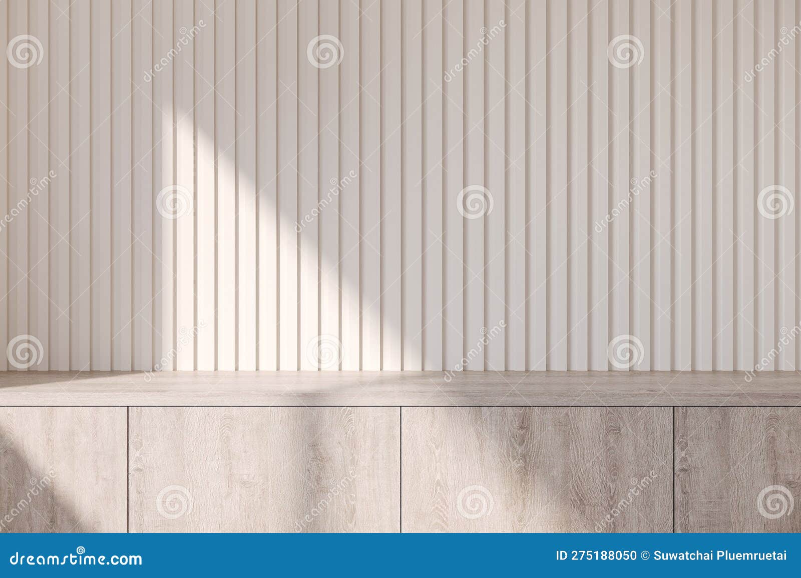 3D Rendering Of Low Cabinet With White Lath Background Stock Photo ...