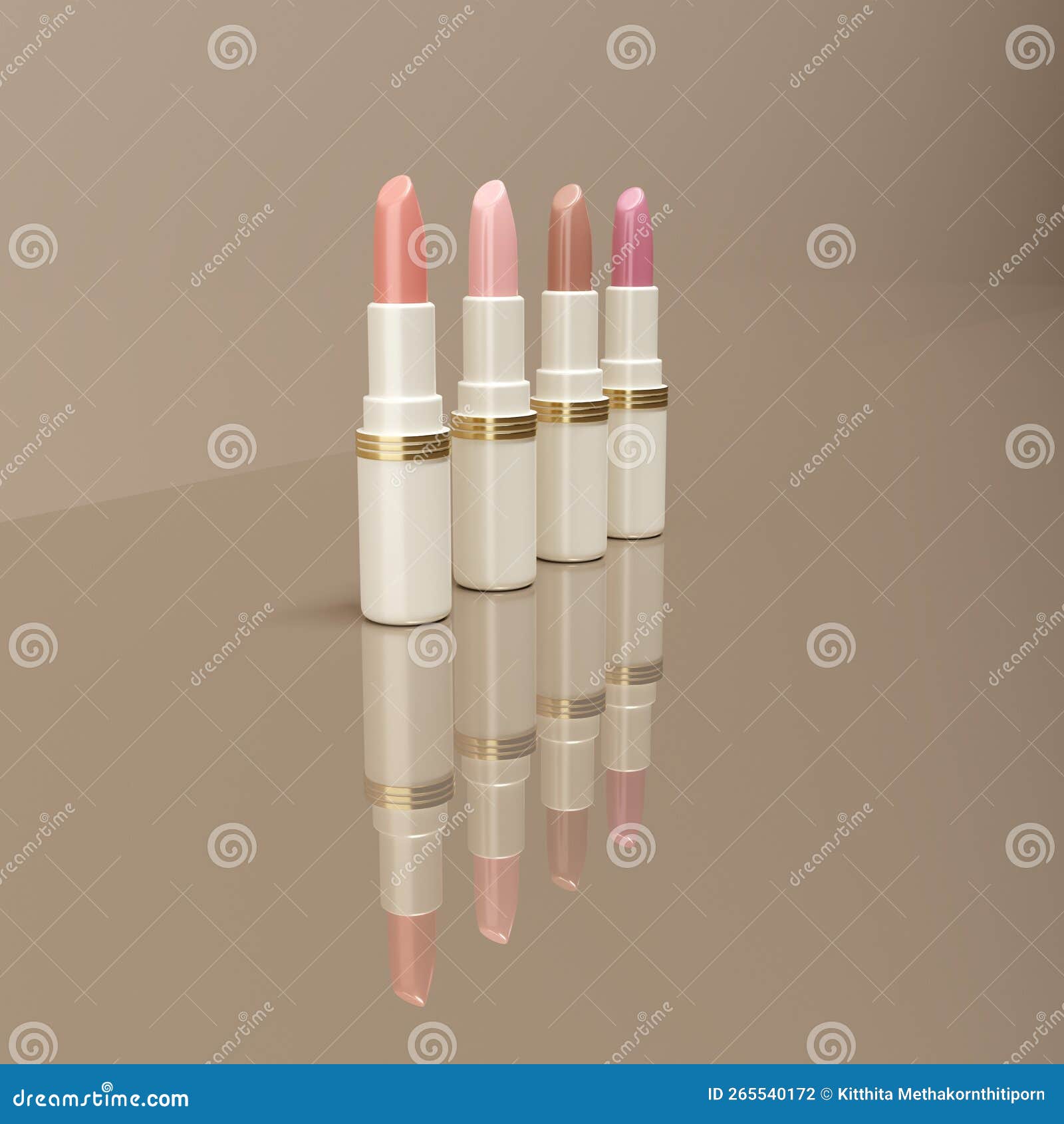 3D Rendering Closeup Lipstick Set on Glossy Floor Stock Illustration ...
