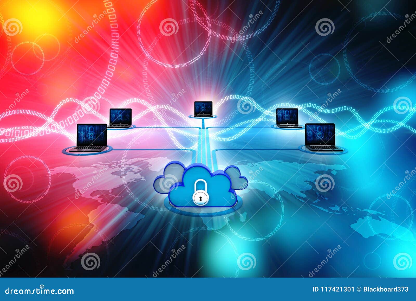 3d Rendering Cloud Computing Concept, Cloud Network Stock Illustration ...