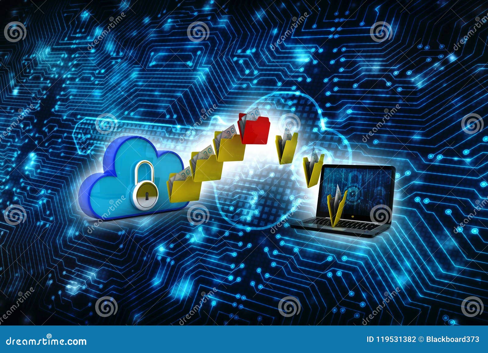 2d Rendering Cloud Computing, Cloud Computing Concept Stock Illustration - Illustration of lock ...
