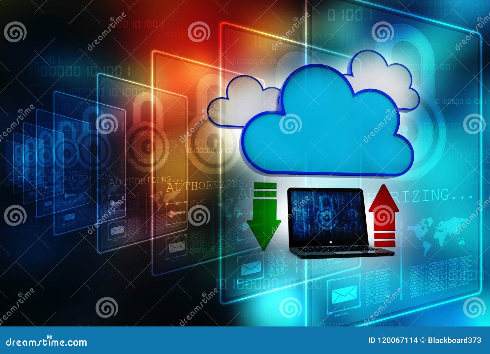 3d Rendering Cloud Computing Concept Stock Illustration Illustration Of Backup Global 120067114