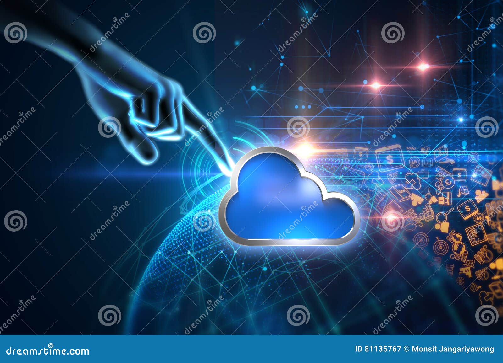 3d Rendering of Cloud Computing System Icon on Technology Bac Stock ...