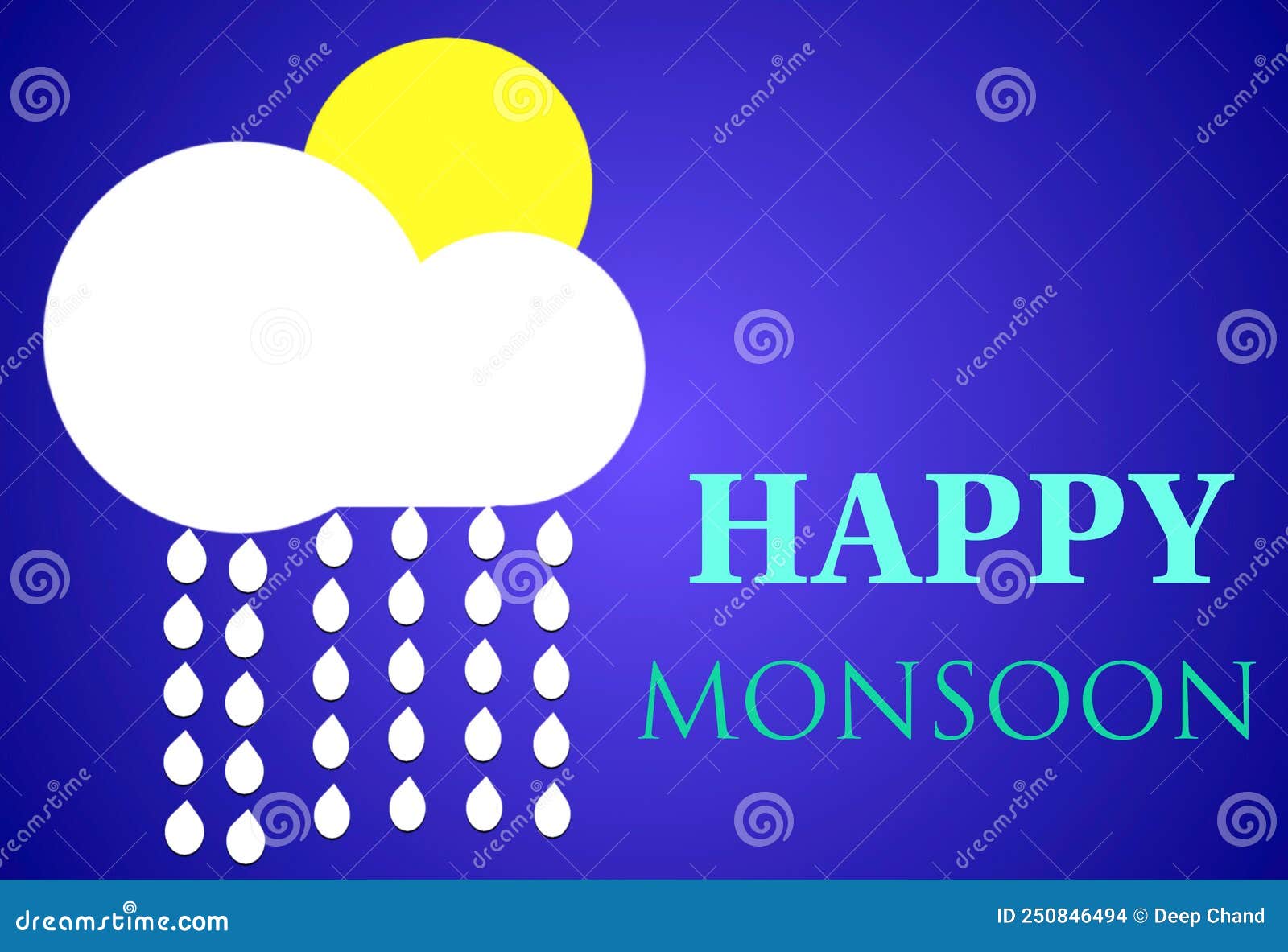 3D Rendering Cloud Sun with Raining and Happy Monsoon Text Computing ...