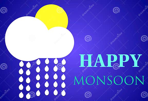 3D Rendering Cloud Sun with Raining and Happy Monsoon Text Computing ...