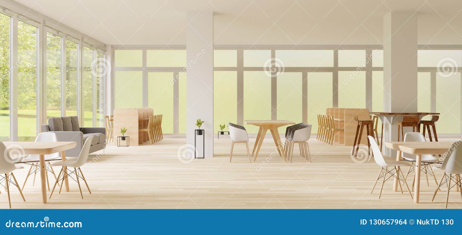 3d Rendering ,Co-Working Space ,empty Place,white Wall and Wooden Floor ...