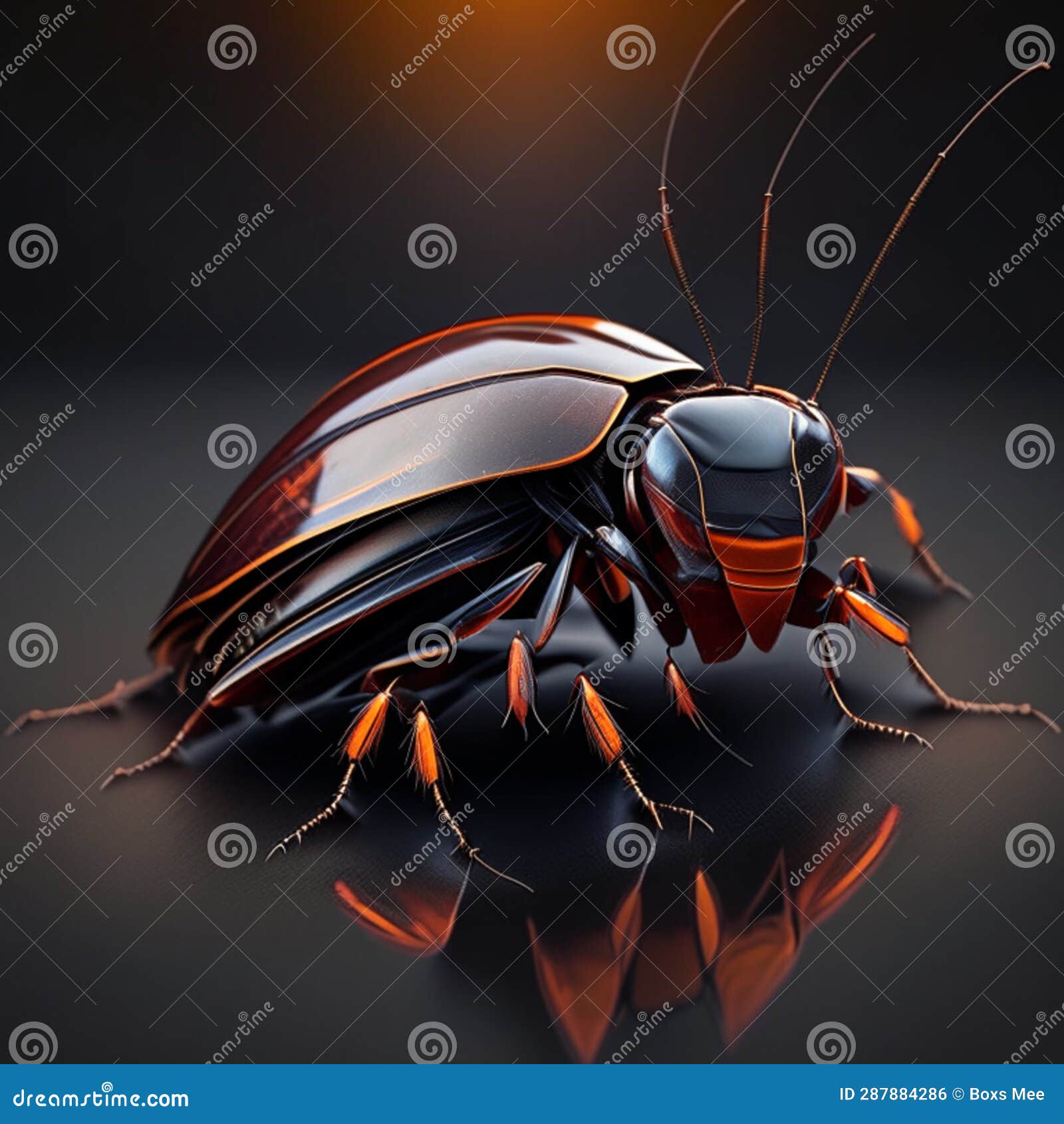 3d Rendering of a Cockroach on Black Background with Reflection ...