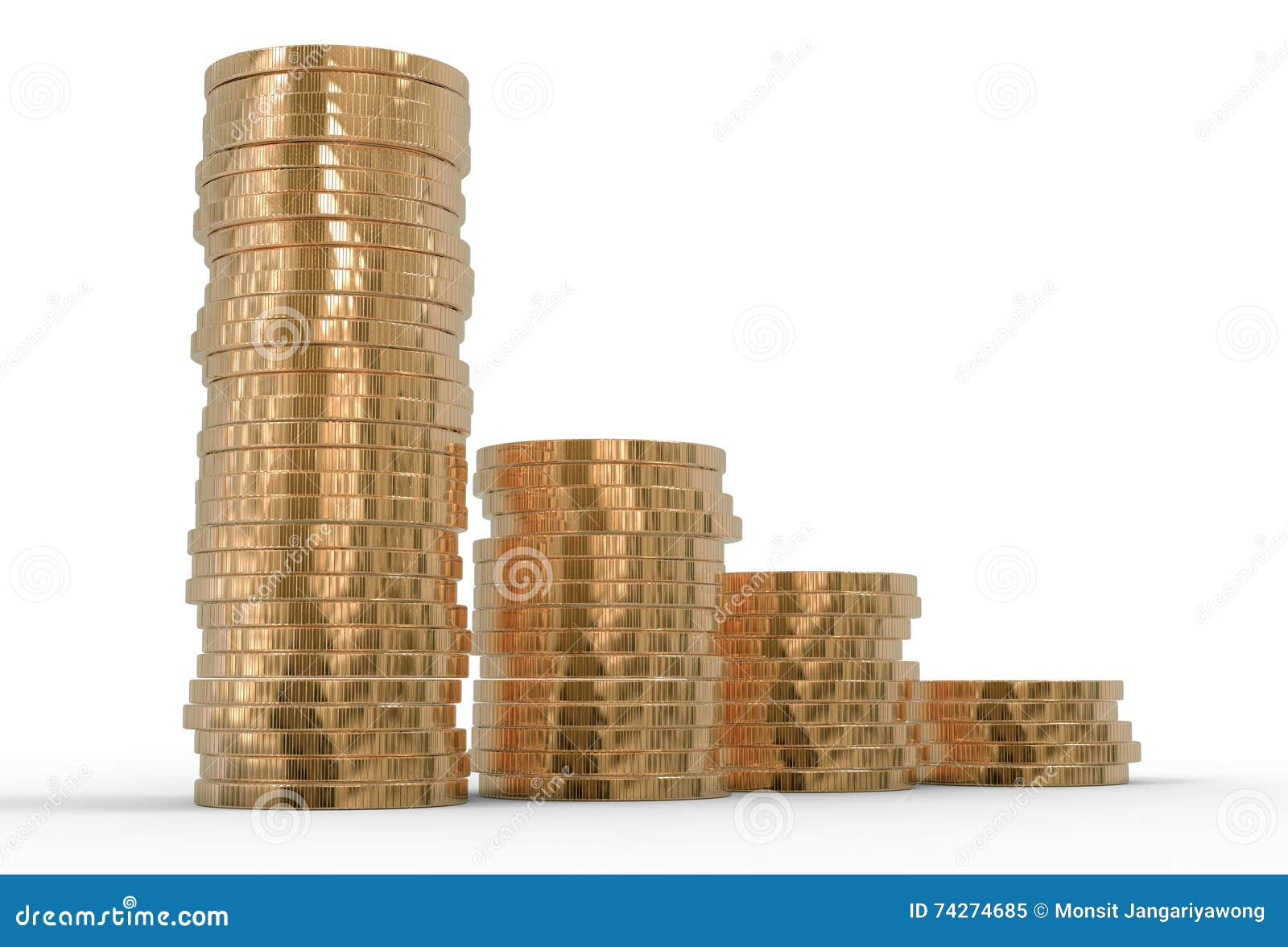 3d Rendering of Coin Stacks on White Background Stock Illustration ...