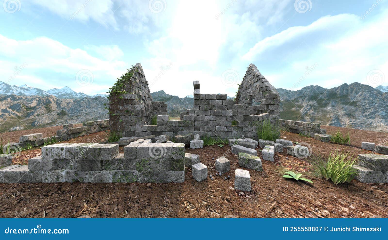 3D Rendering of the Collapsed Stone House at the Top of the Mountain ...