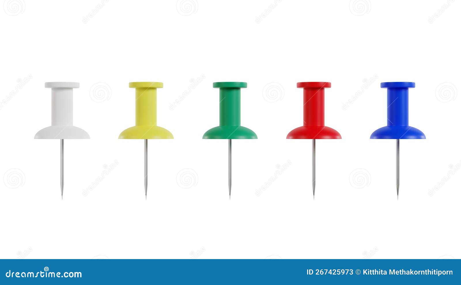 3D Rendering Collection of Various Color Push Pins on White Back Stock ...