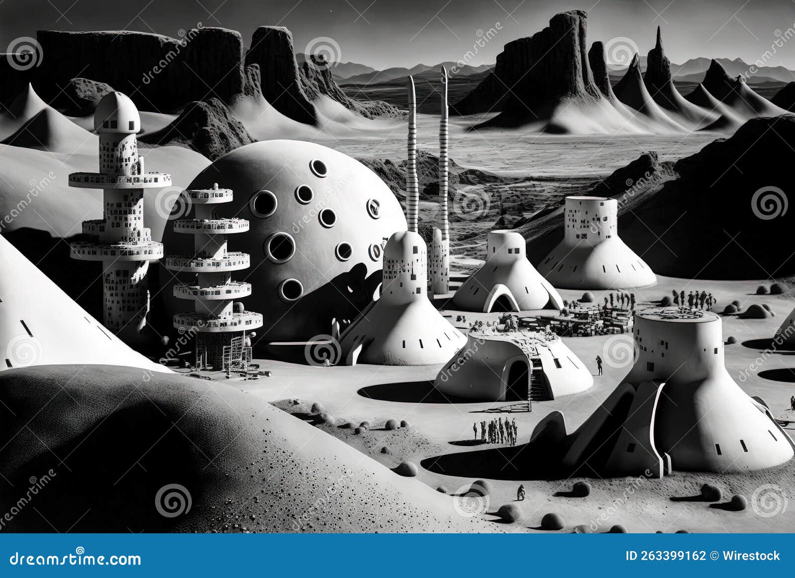 3D Rendering of Colonies in the Mars in Black and White Stock ...