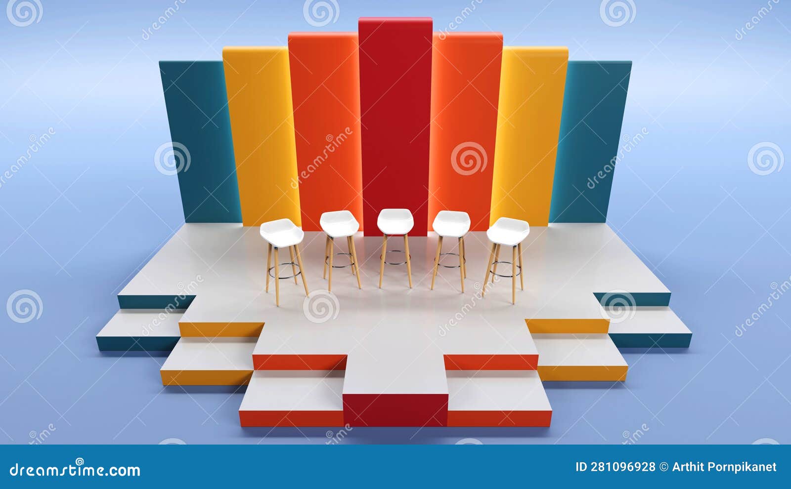 3d Rendering of Color Light Stage with Seats for Talking, Interviews ...