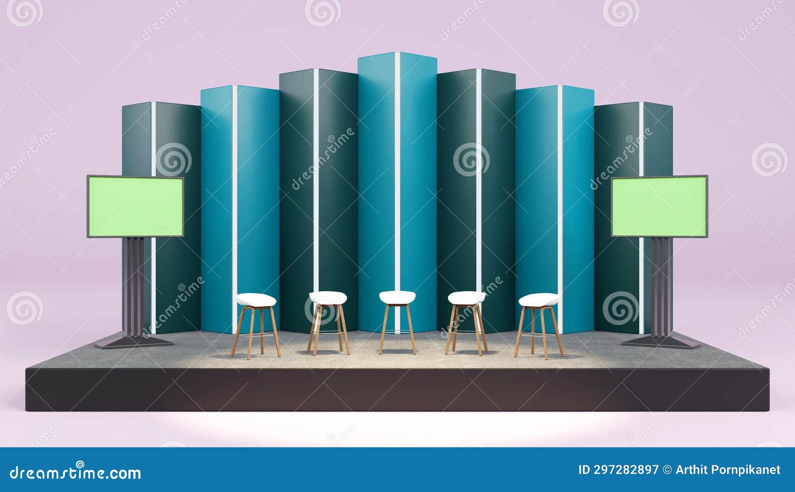 3d Rendering of Color Light Stage with Seats and Two TV Screens for ...