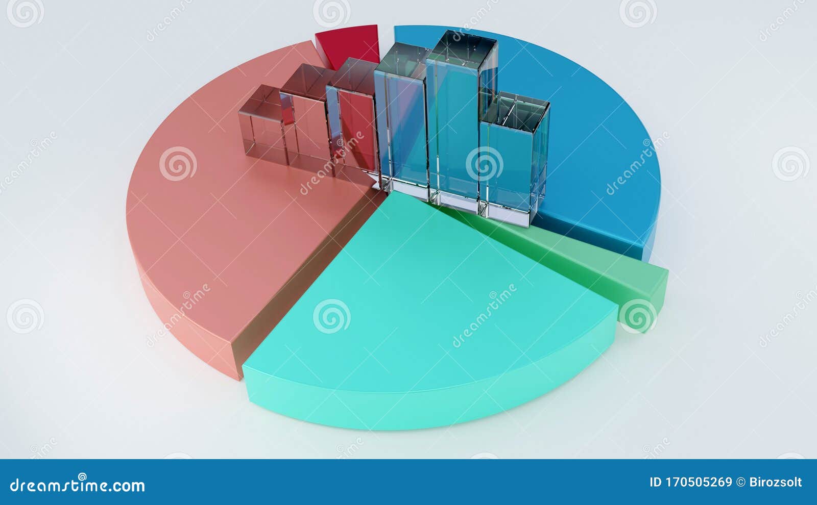 3D Rendering of a Color Pie Chart and Glass Bar Graph with Plenty of ...