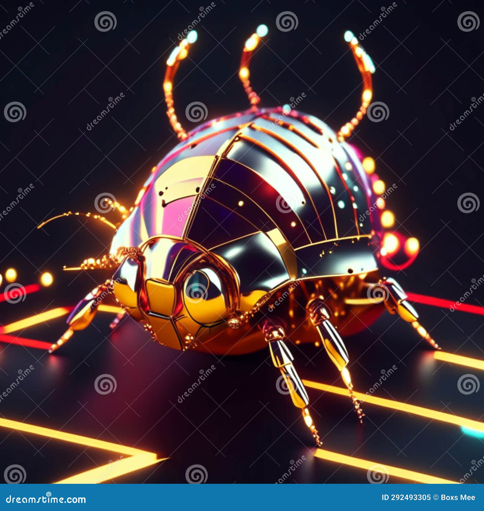 3d Rendering of a Colorful Bug on a Dark Background with Neon Lights AI ...