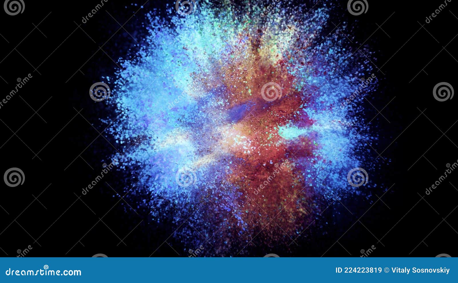 3D Rendering of Colorful Explosion of Colored Particles on Black ...