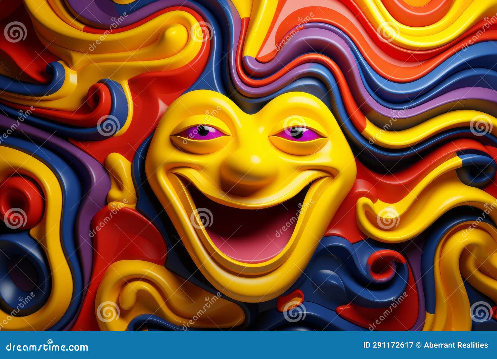 3d Rendering of a Colorful Face with a Smile Stock Illustration ...