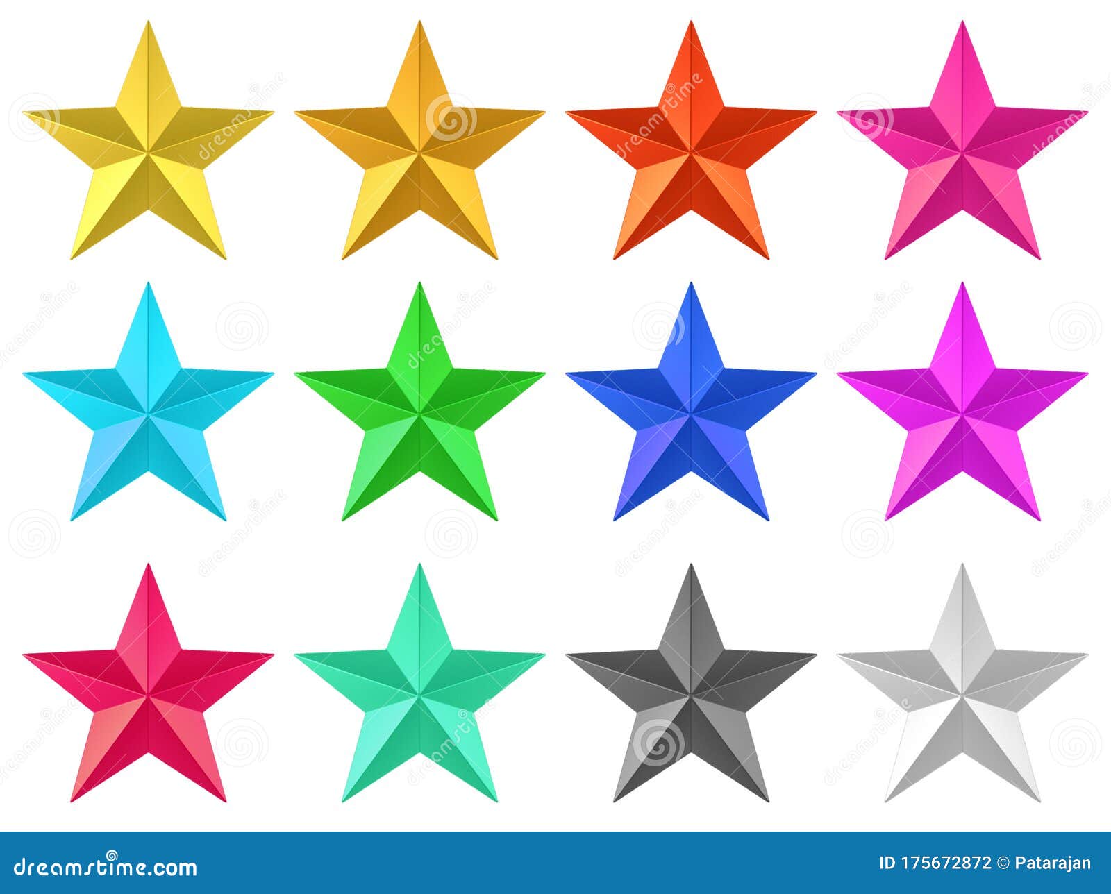 3d Rendering. Colorful Golden Five Pointed Star with Clipping Path Set ...