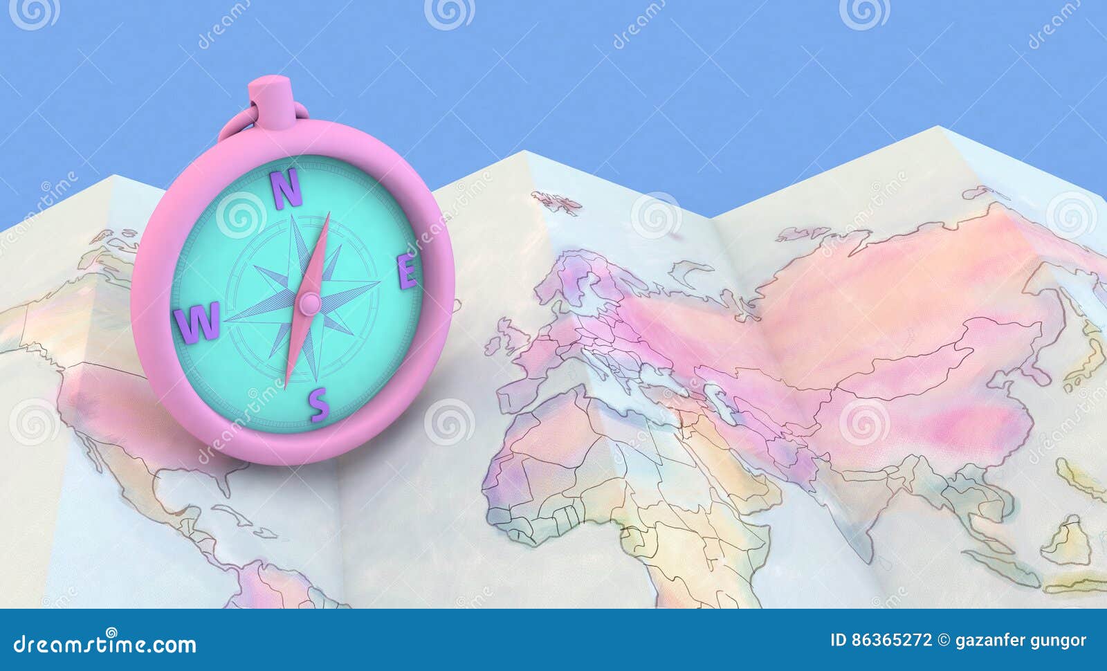 3d Rendering Colorful Maps and Compass Stock Photo - Image of design ...