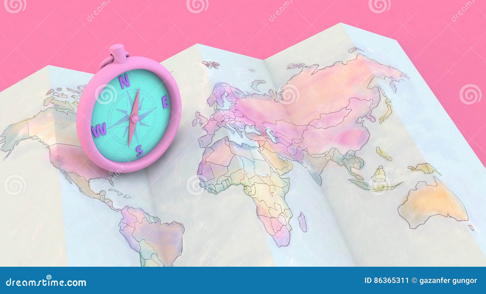 3d Rendering Colorful Maps and Compass Stock Image - Image of direction ...