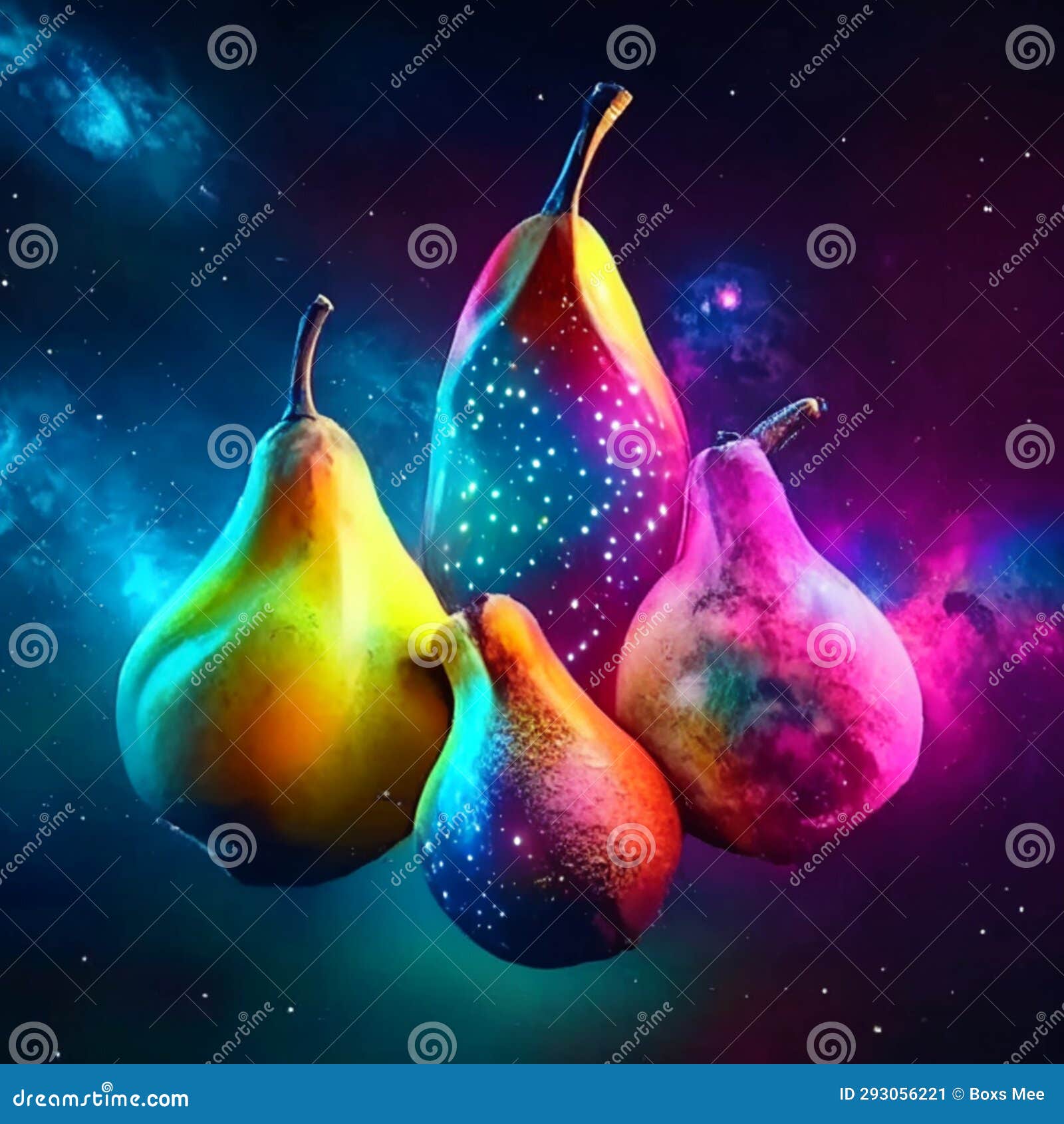 3d Rendering of Colorful Pears in Space with Starry Background ...