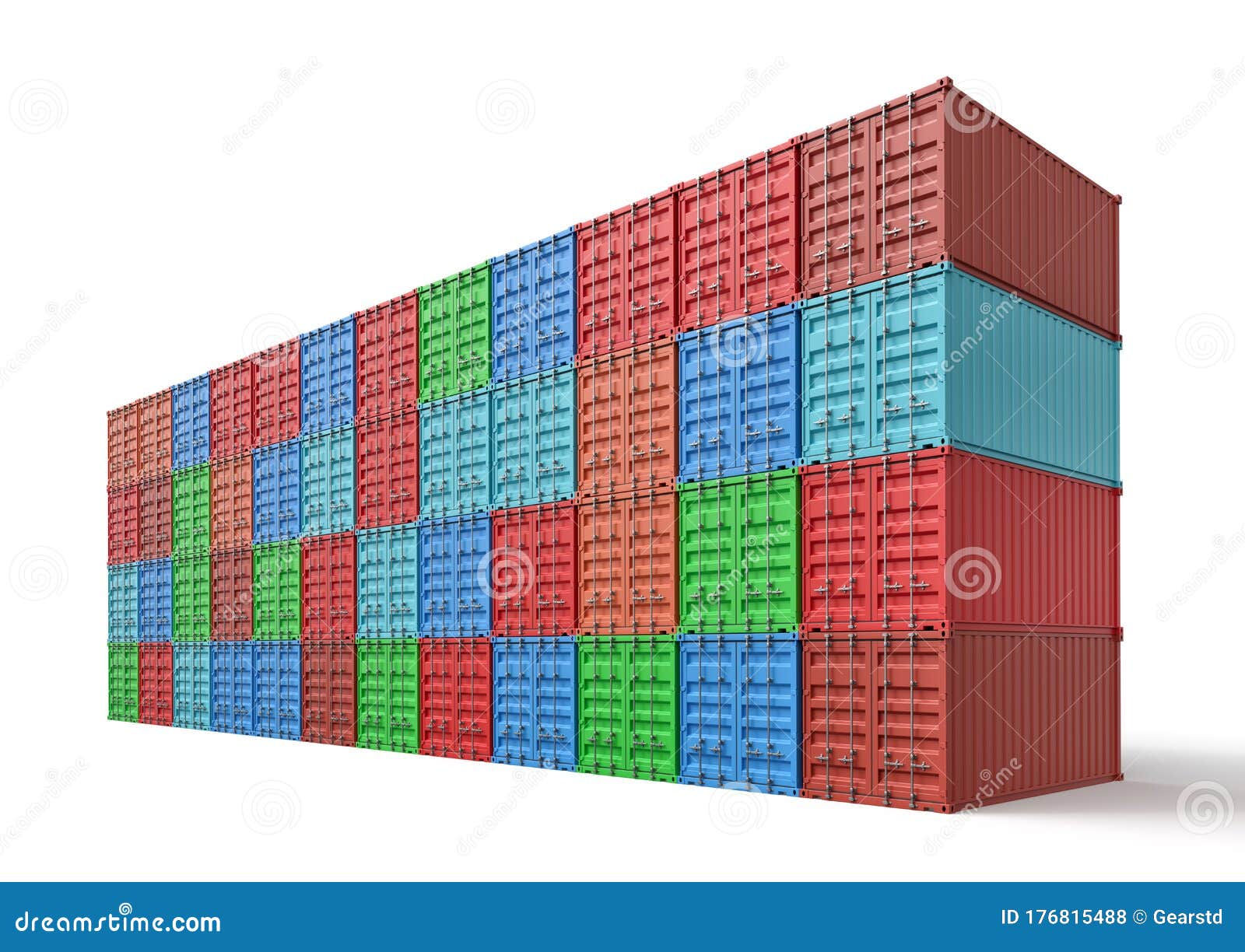3d Rendering of Colorful Shipping Containers Stocked Isolated on White ...