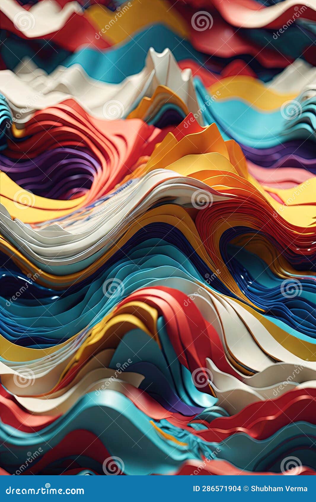 3 D Rendering. Colorful Wavy Shape Stock Illustration - Illustration of ...