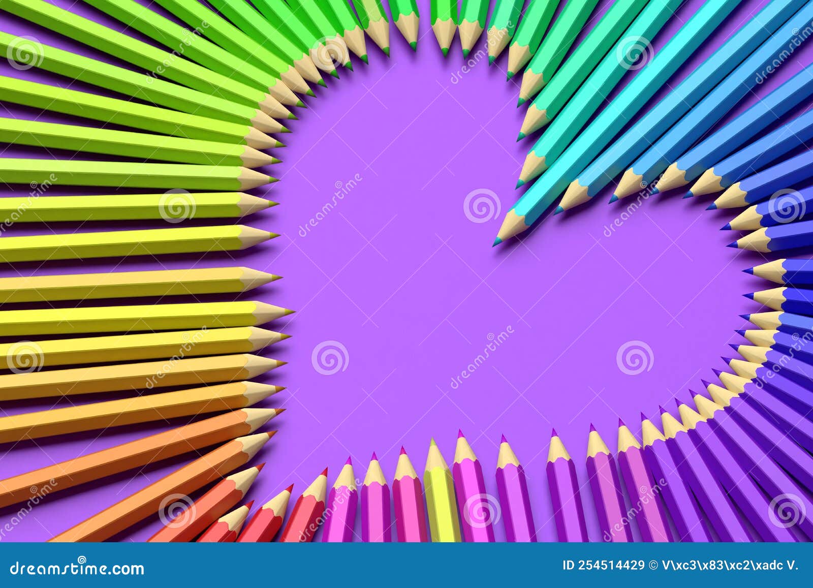 3d Rendering Coloured Pencils in the Shape of a Heart, Purple ...