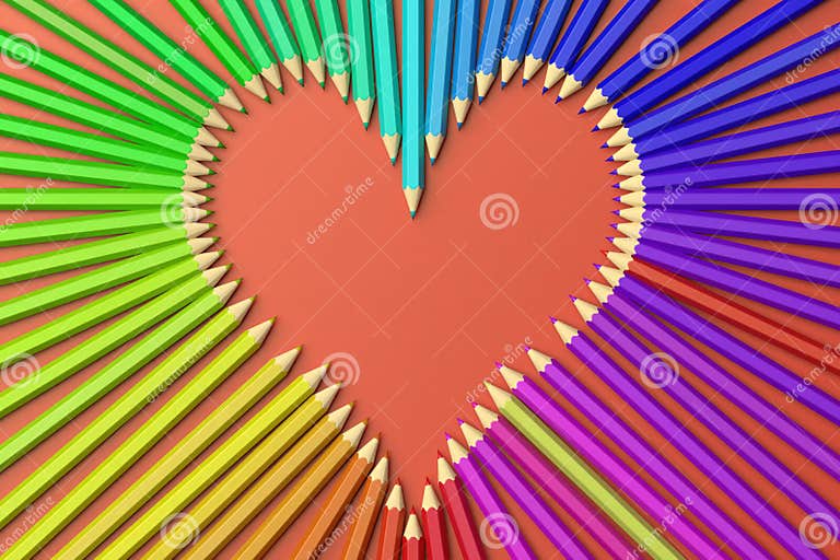 3d Rendering Coloured Pencils in the Shape of a Heart, Red Background ... 3d Rendering Coloured Pencils in the Shape of a Heart, Red Background ...