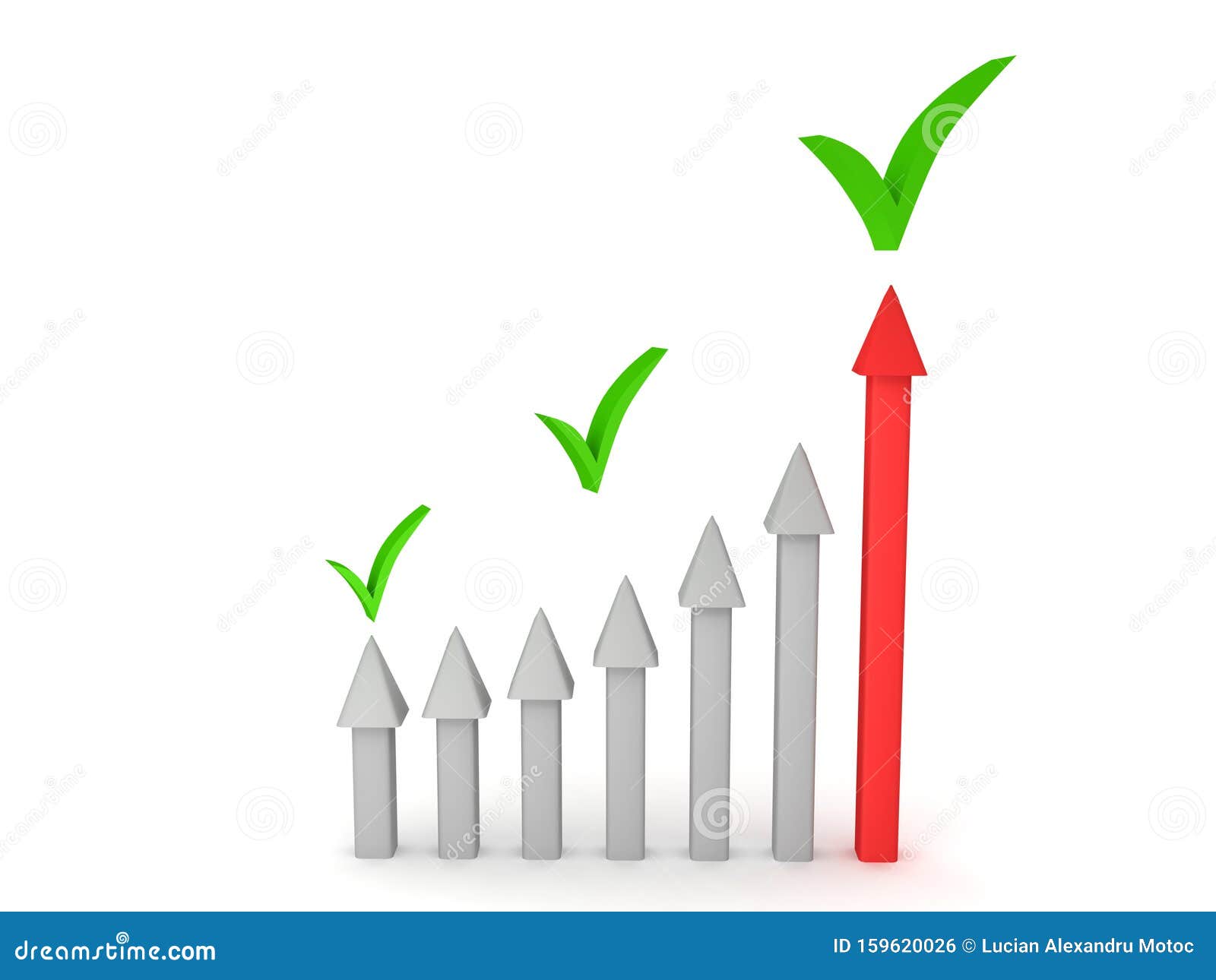 3D Rendering of Column Chart with Green Checkmarks Above Stock ...