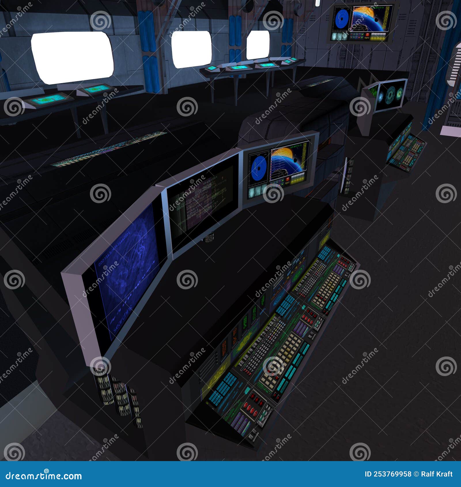 3D-illustration Of The Command Room In A Science Fiction Starship Stock ...