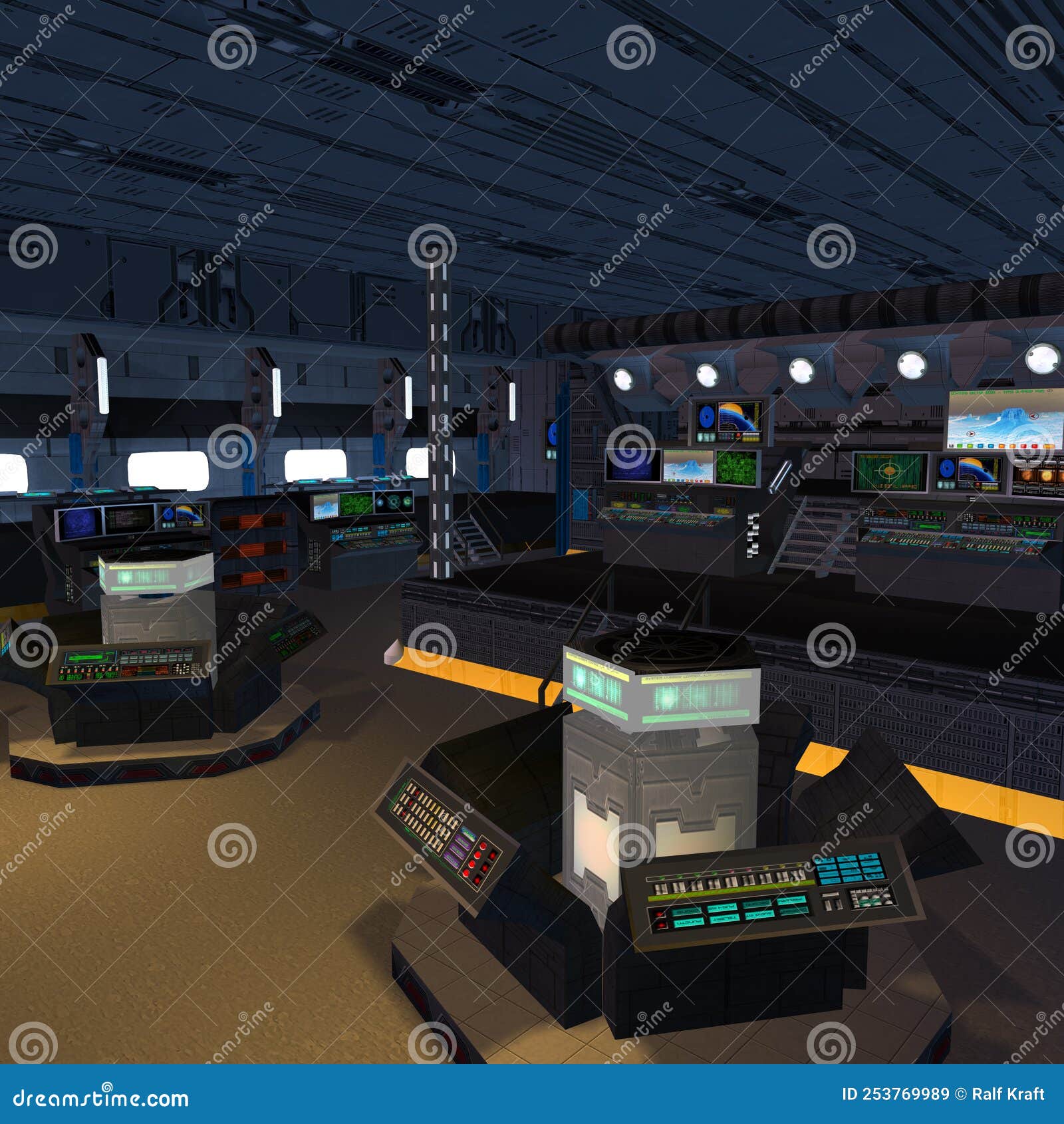 3D-illustration of the Command Room in a Science Fiction Starship Stock ...