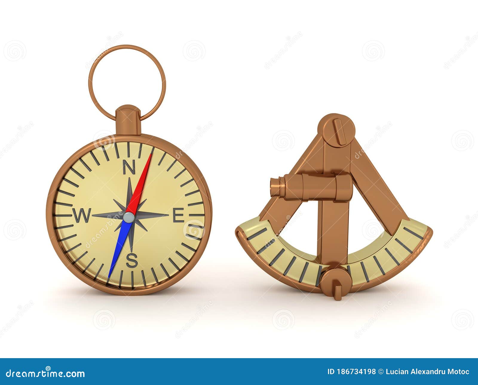 3D Rendering of Compass and Sextant Stock Illustration - Illustration ...