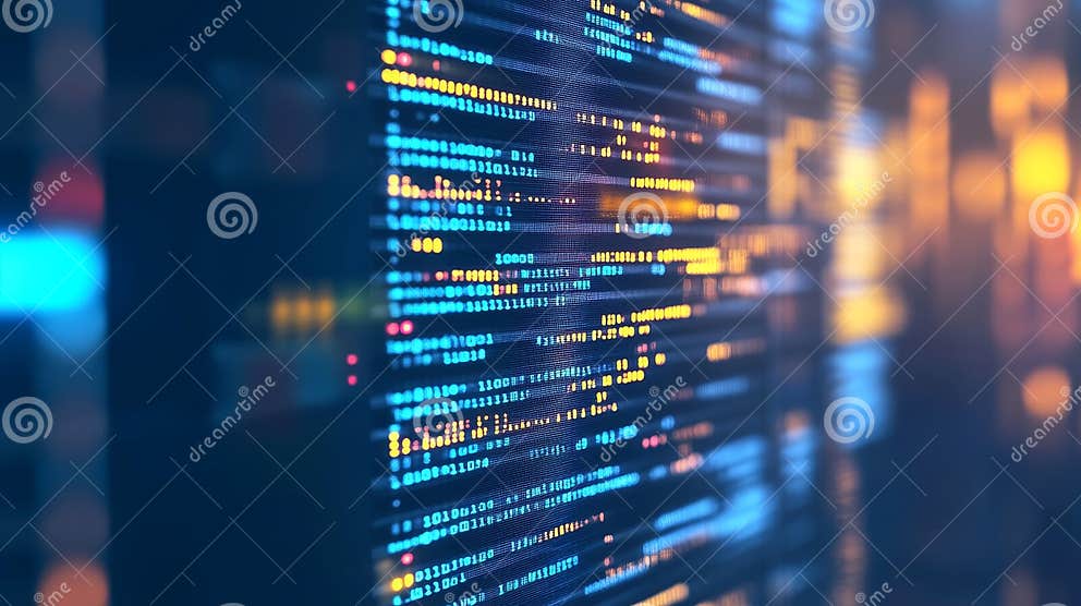 3D Rendering of Computer Abstract Screen Background. Coding Programming Developing Typing Script ...