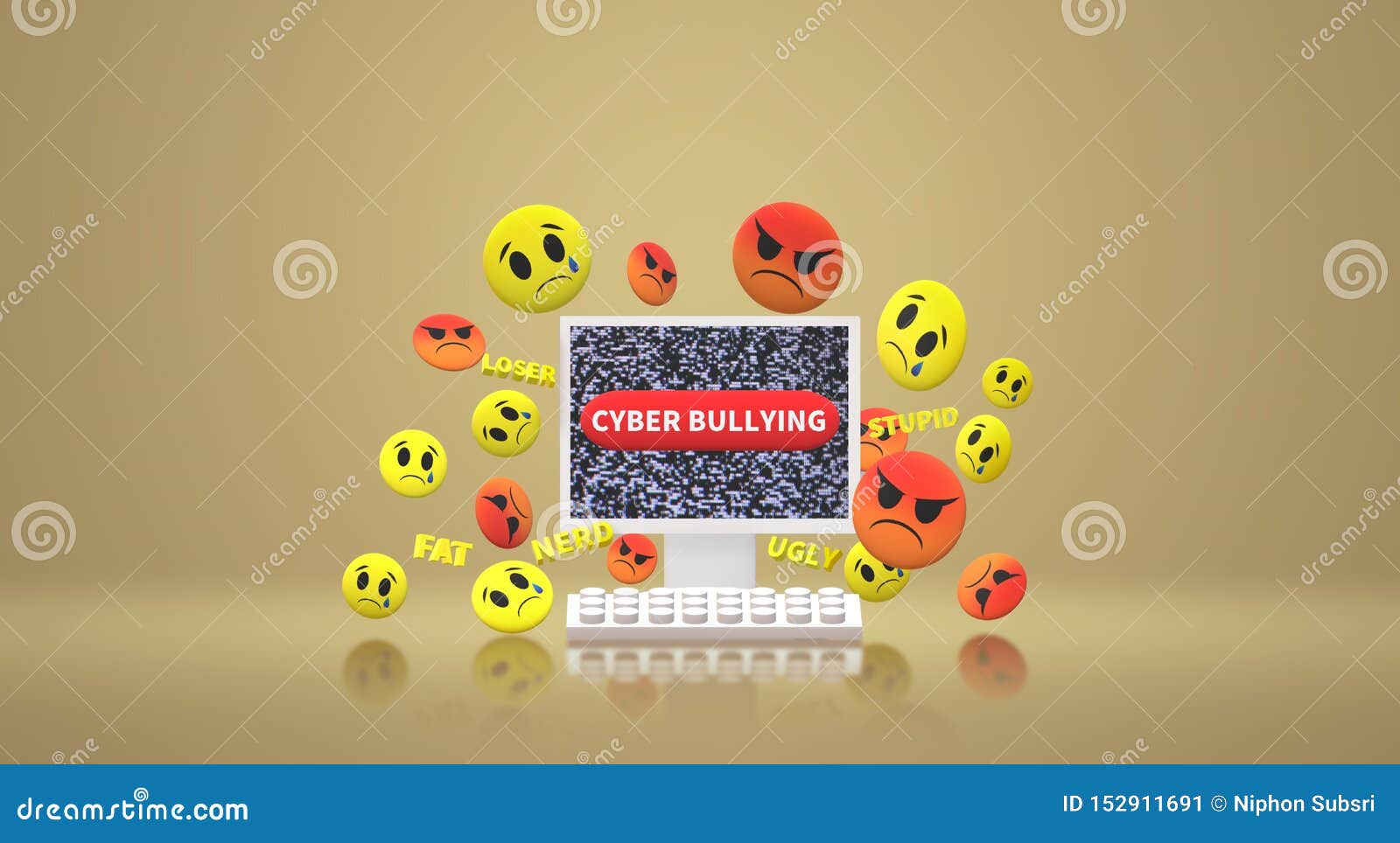 The 3d Rendering Computer and Emotion for Cyber Bullying Content Stock ...