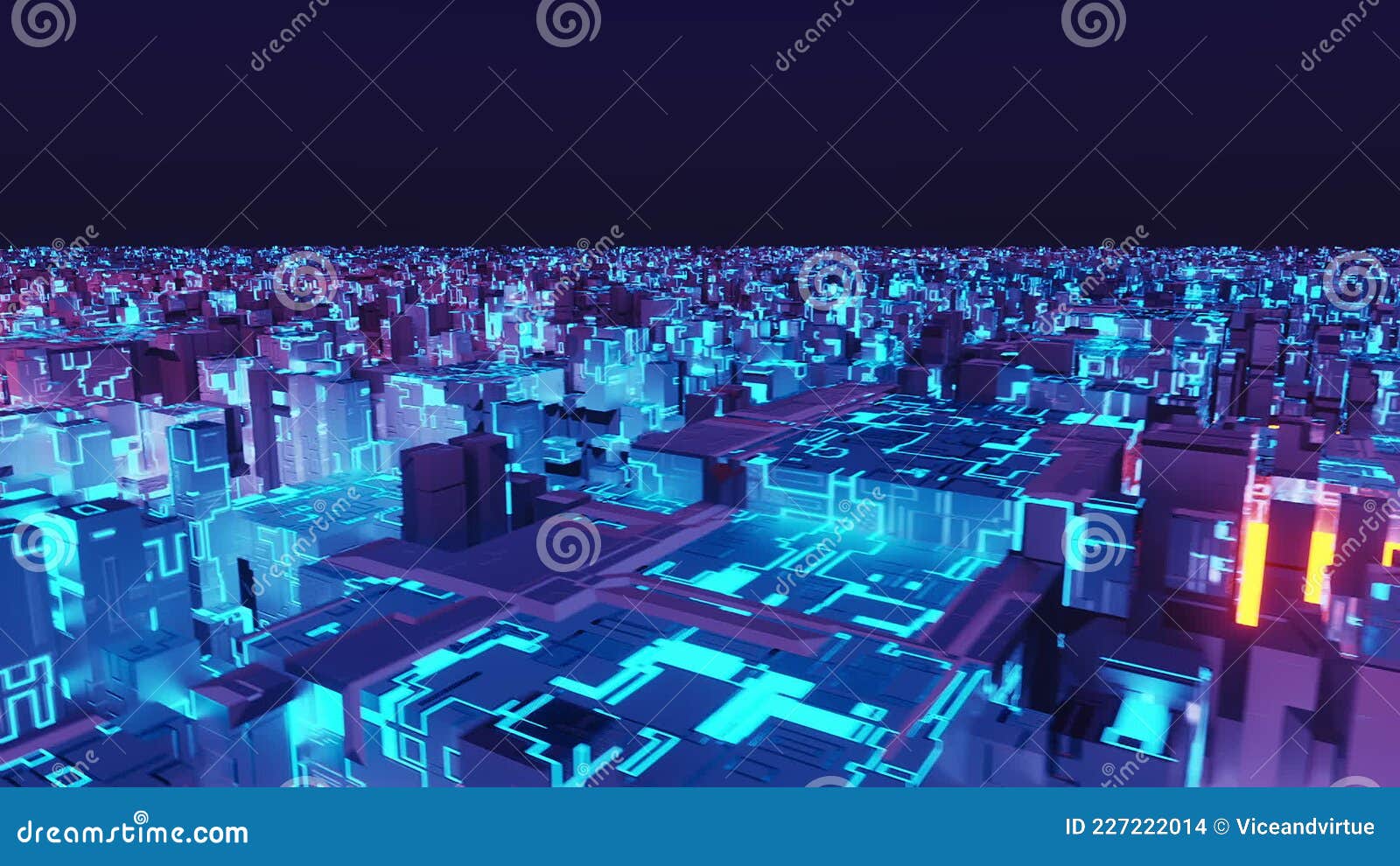 3D Rendering of Computer Generated Abstract Neon City High-Tech ...