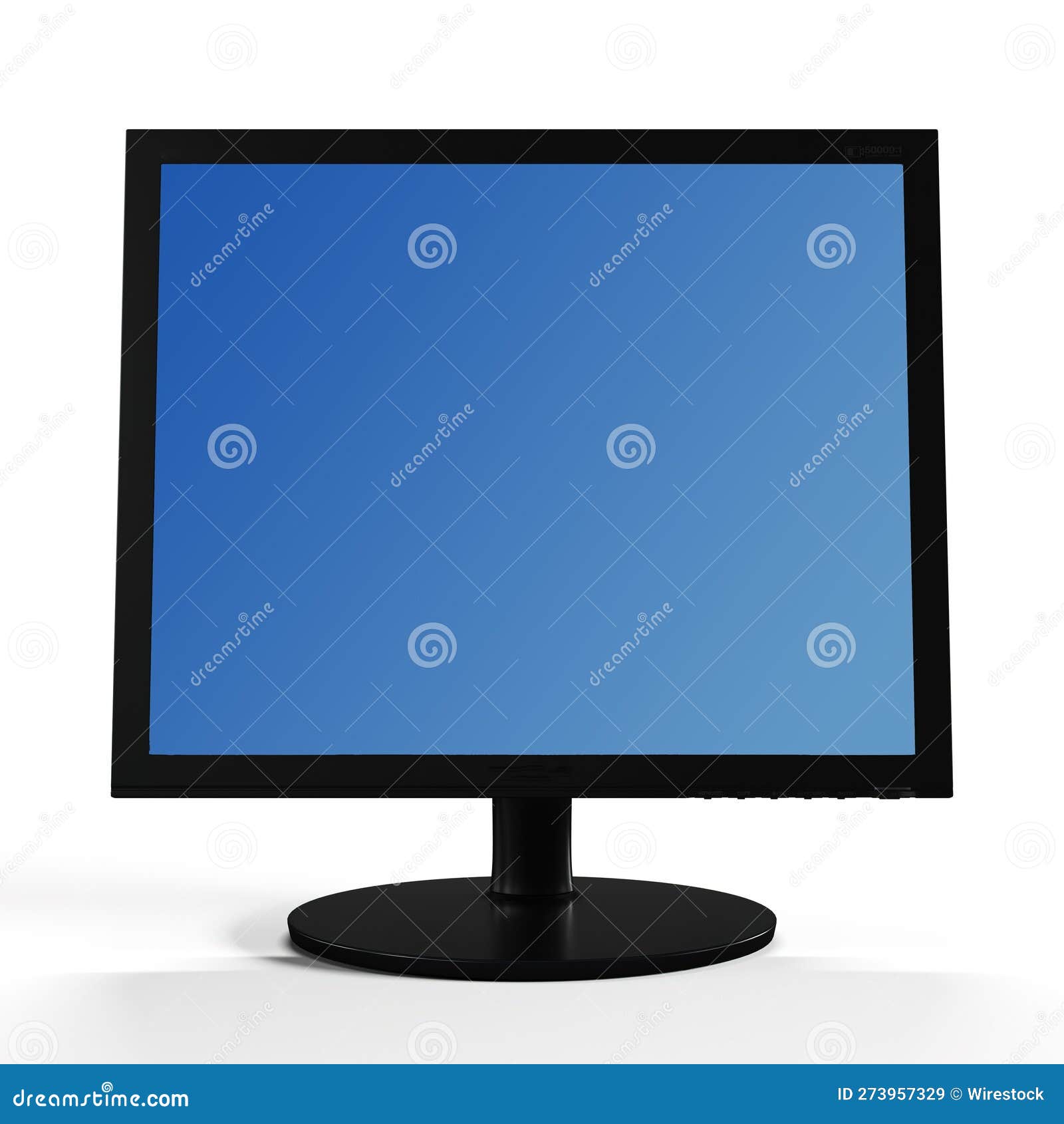 3d Rendering of a Computer Monitor with a Blank, Blue Screen on a White ...