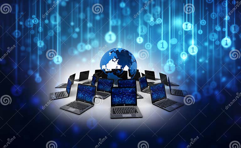 3d Rendering Computer Network Computer Network With Globe Internet Communication Background