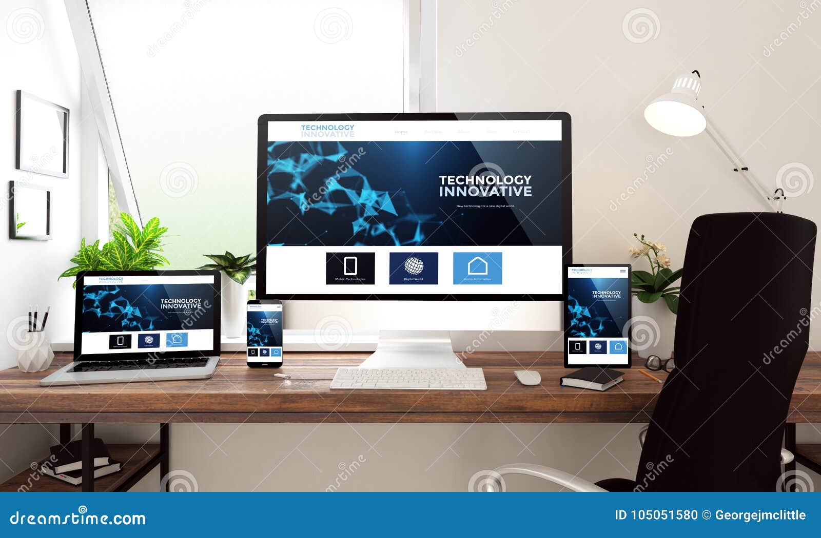 Window Office Desktop Devices Innovative Technology Stock Illustration ...