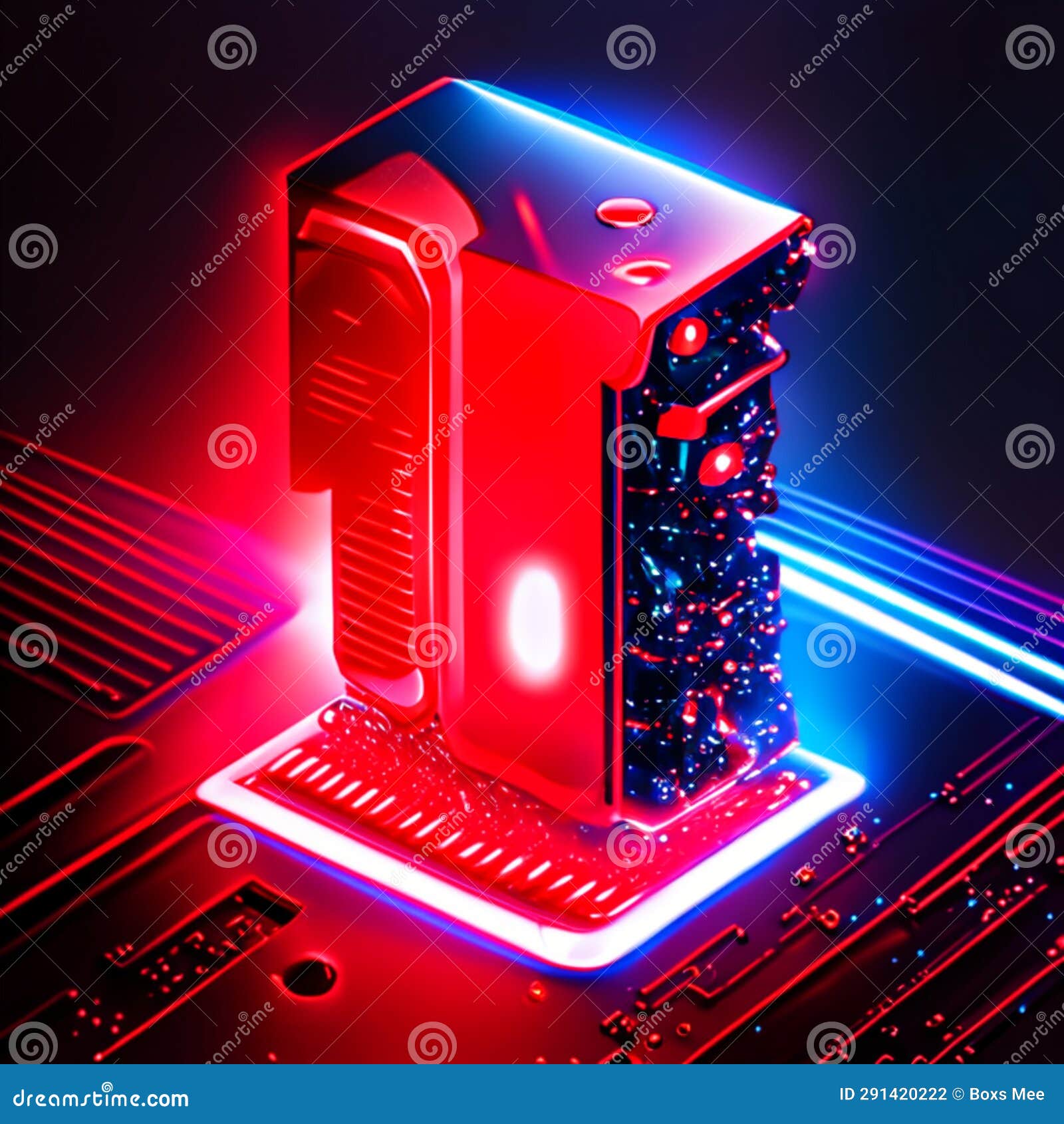 3d Rendering of a Computer Processor on a Dark Background with Neon ...