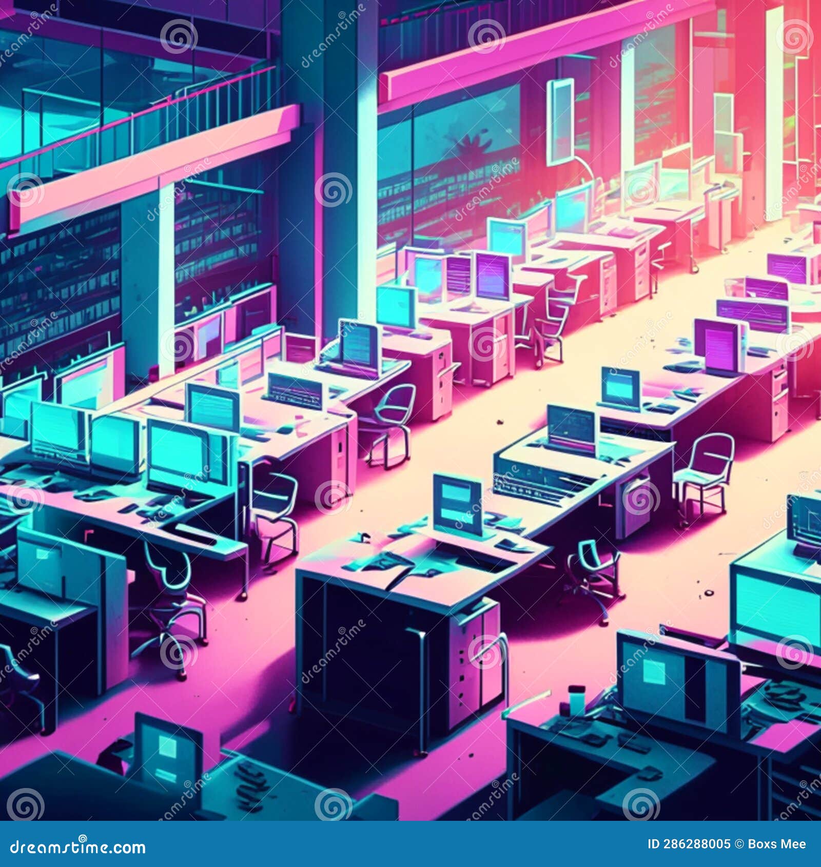 3d Rendering of Computer Room with Colorful Lights Background. Computer ...