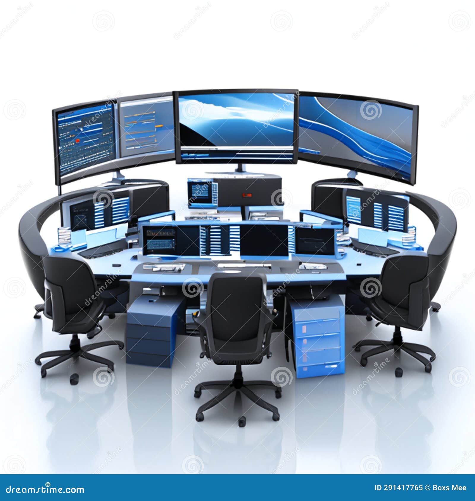 3d Rendering Of A Computer Room With Computers And Monitors On A White Background Generative Ai
