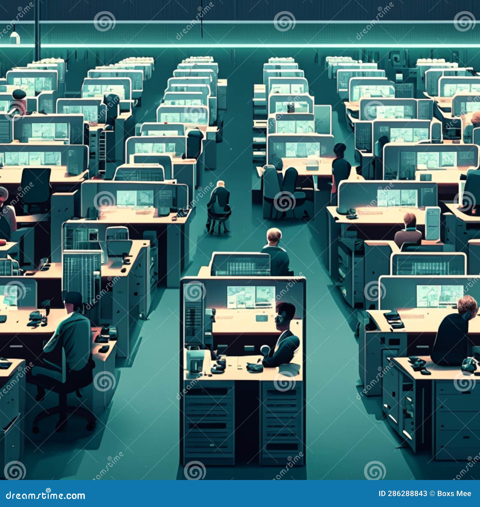 3d Rendering of a Computer Room with Computers and People in the ...