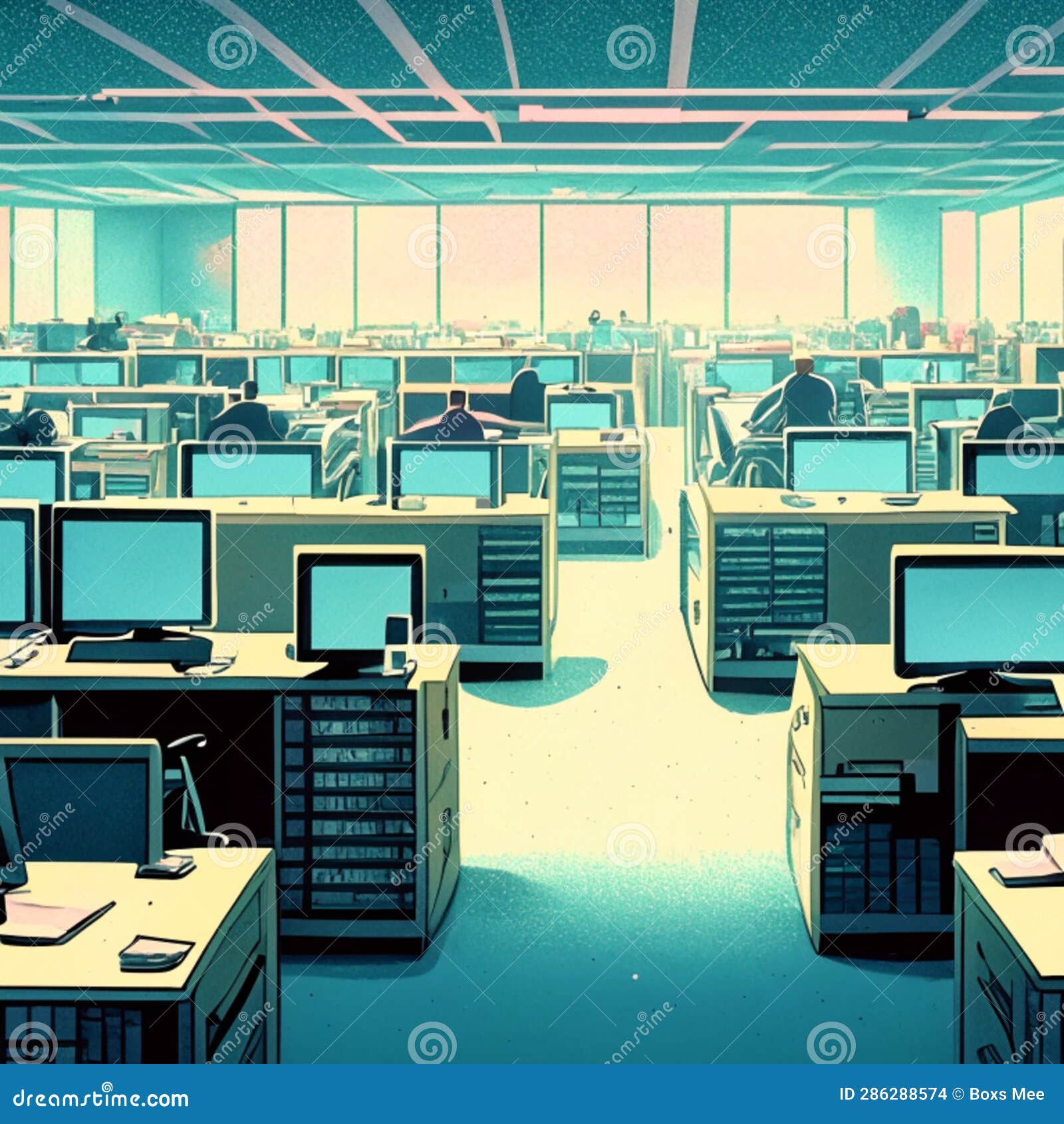 3D Rendering of a Computer Room with a Lot of Computers. AI Generated ...