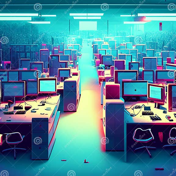 3d Rendering of a Computer Room with a Lot of Computers. Generative AI ...