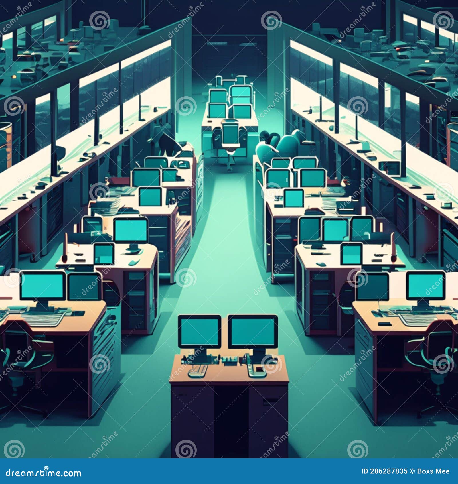 3D Rendering of a Computer Room with a Lot of Monitors. AI Generated ...