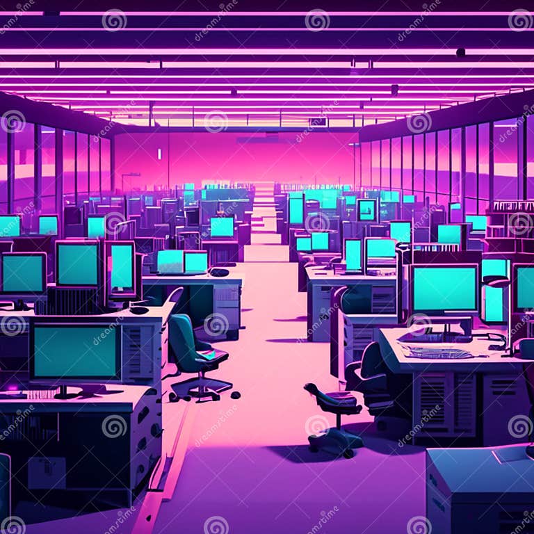 3d Rendering of a Computer Room with a Lot of Monitors and Computers ...