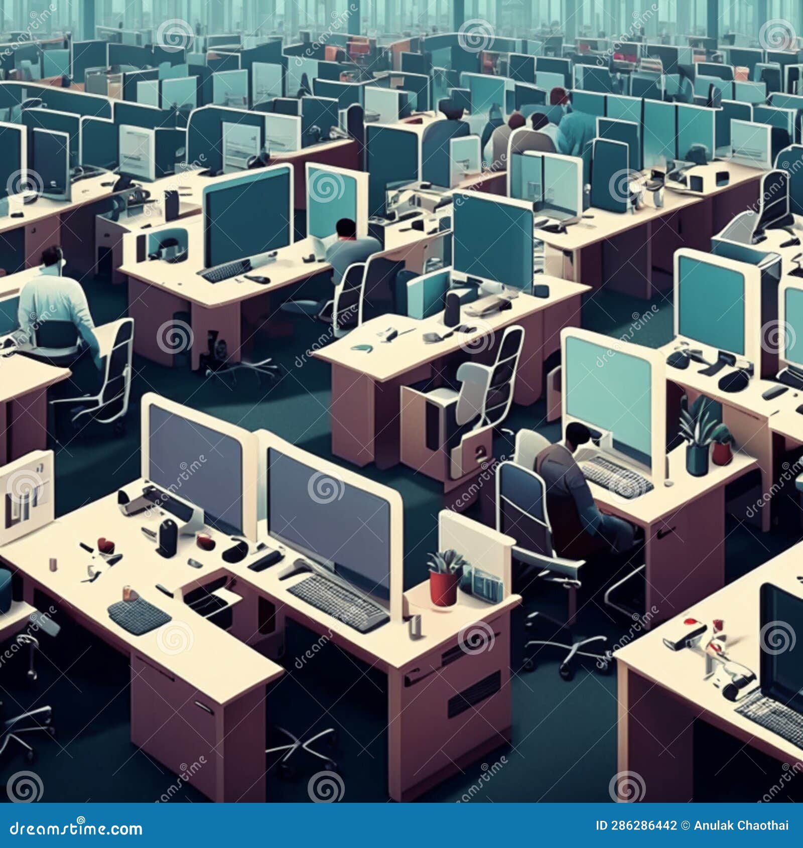 3d Rendering Of A Computer Room With Lots Of Monitors And Computers Generative Ai Stock