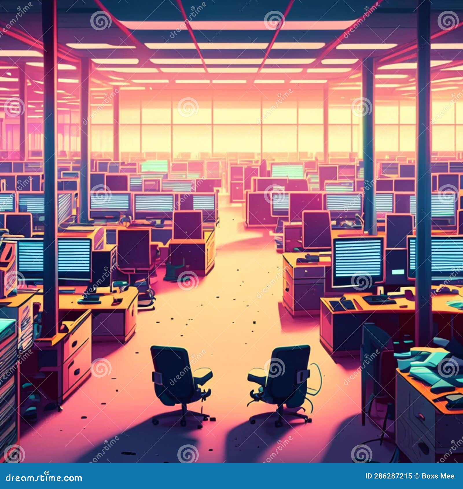 3D Rendering of a Computer Room in a Modern Office with a Lot of ...