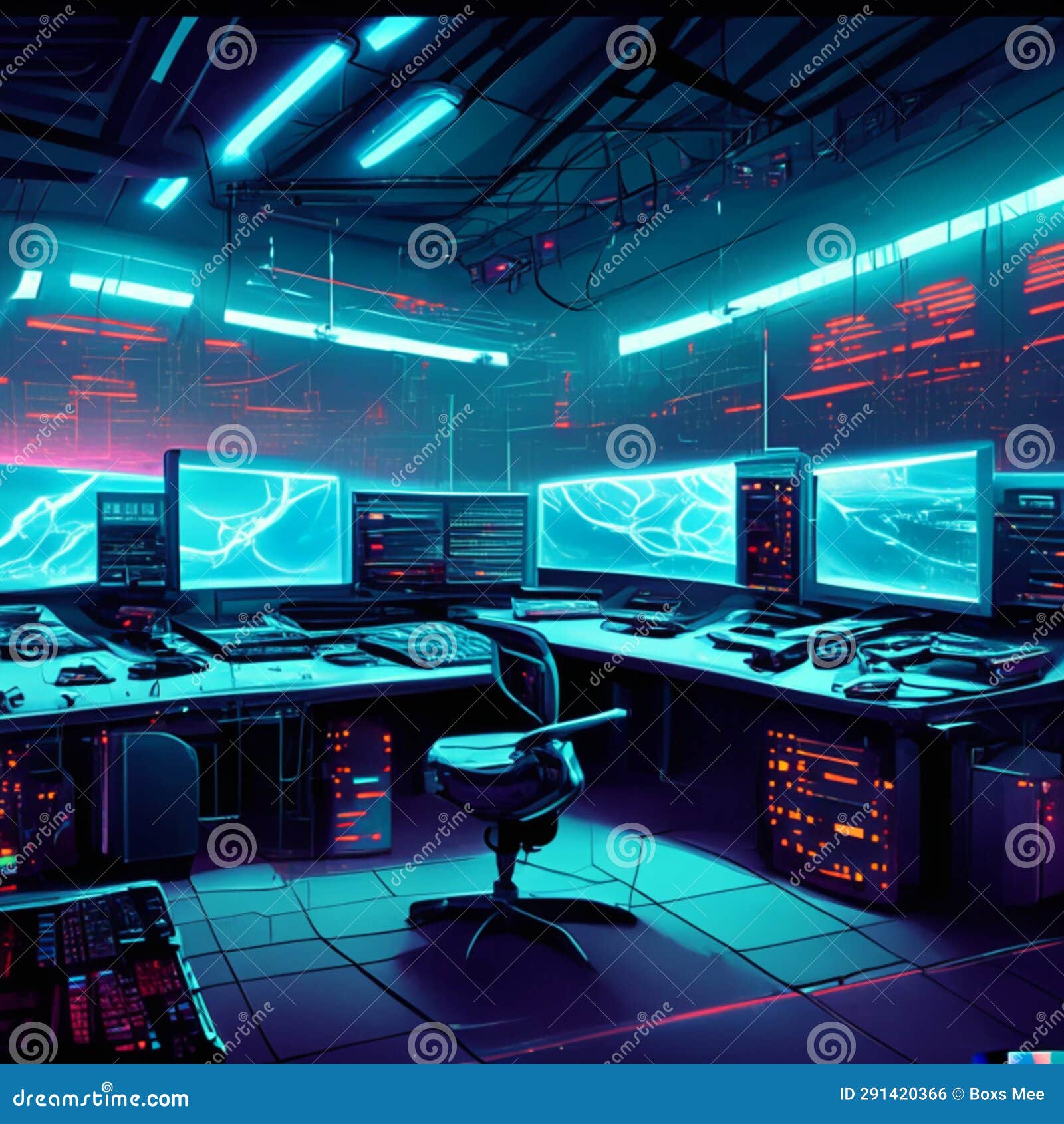 3D Rendering of a Computer Room in a Science Fiction Style. AI ...
